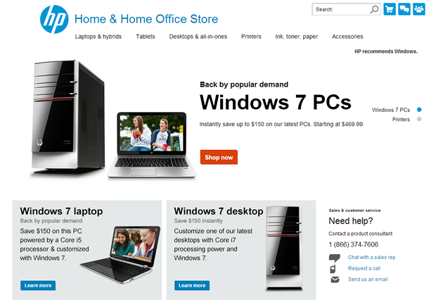 HP starts sales of Windows 7 PCs again - back by popular demand - Myce.wiki